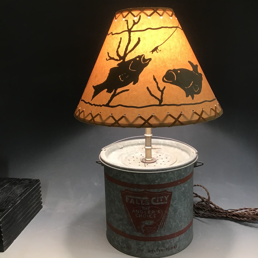 Vintage Minnows Bucket Lamp With Fish Shade - Etsy