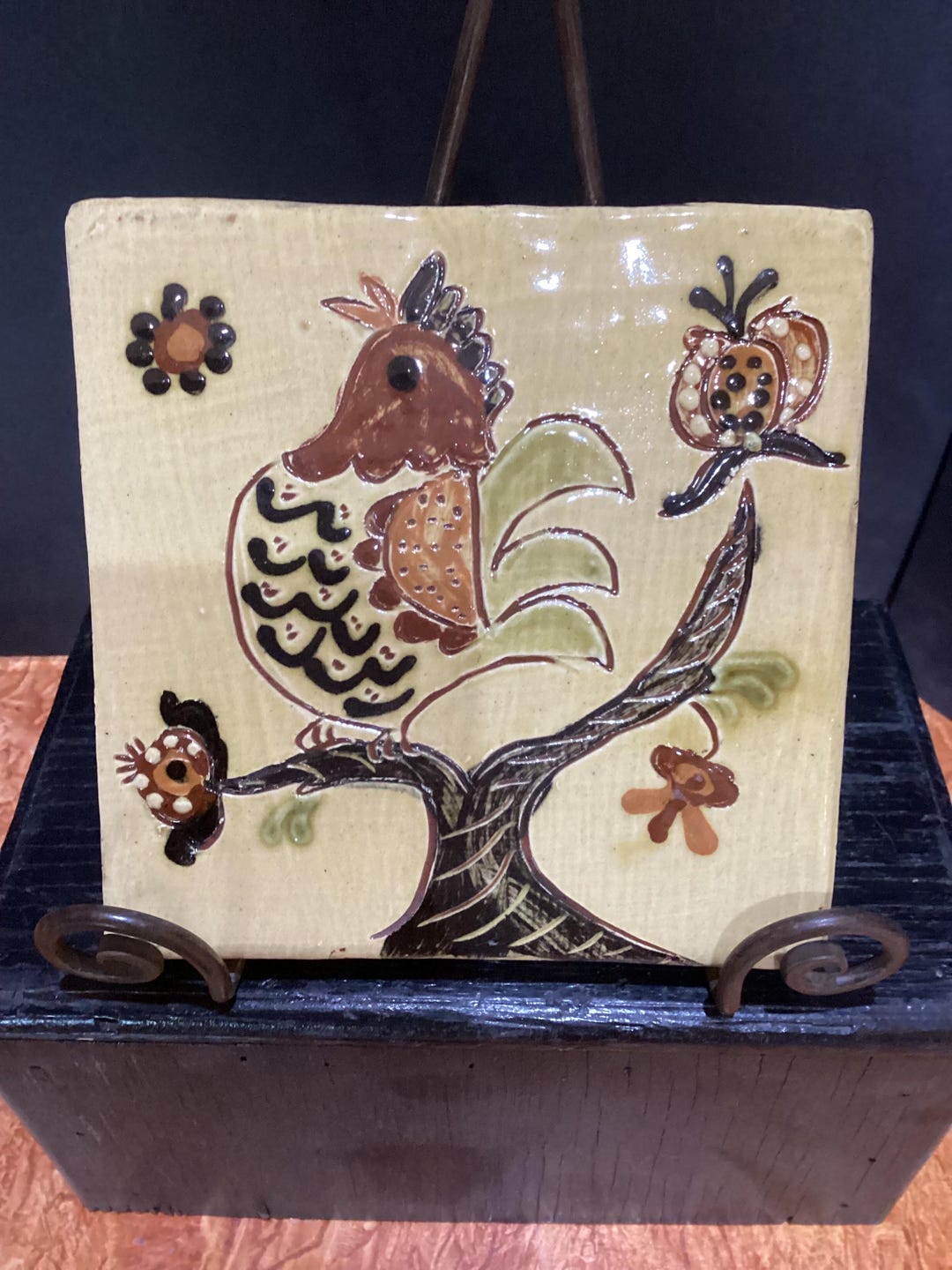 Redware Sgraffito Tile With Chicken - Etsy
