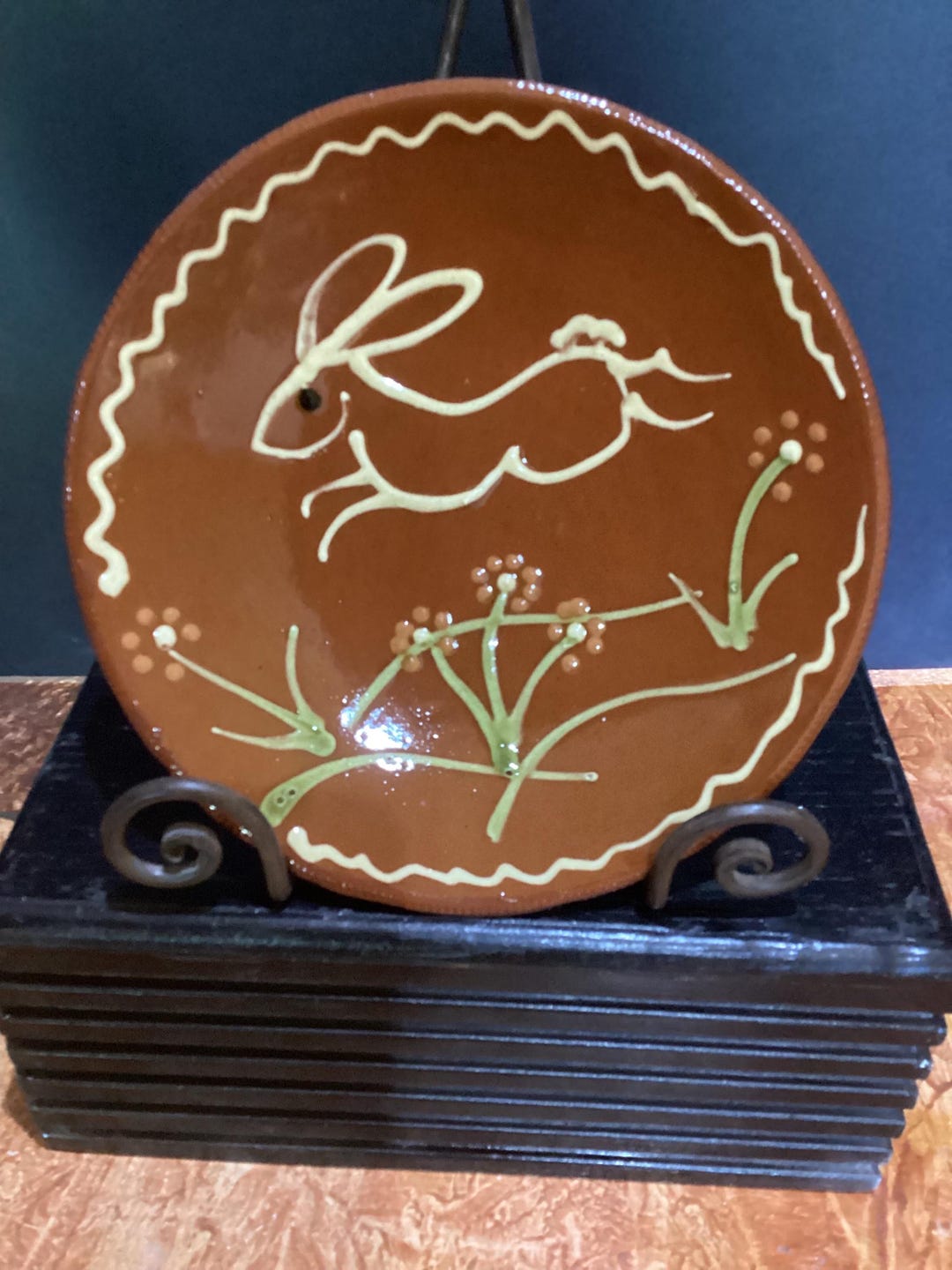 7 Slip Trailed Redware Plate With Rabbit - Etsy