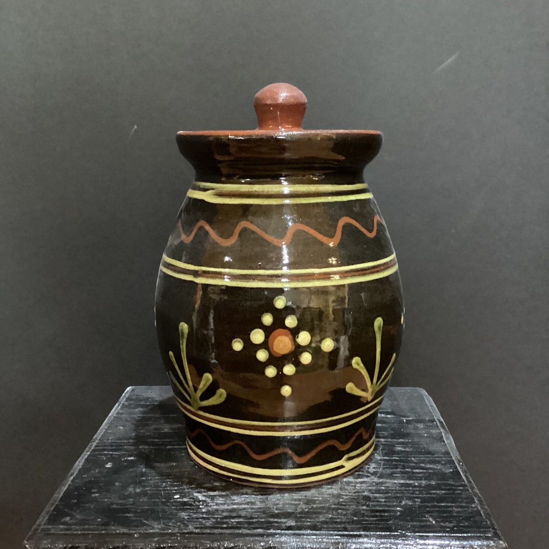 Redware Slip Trailed Canister - Etsy