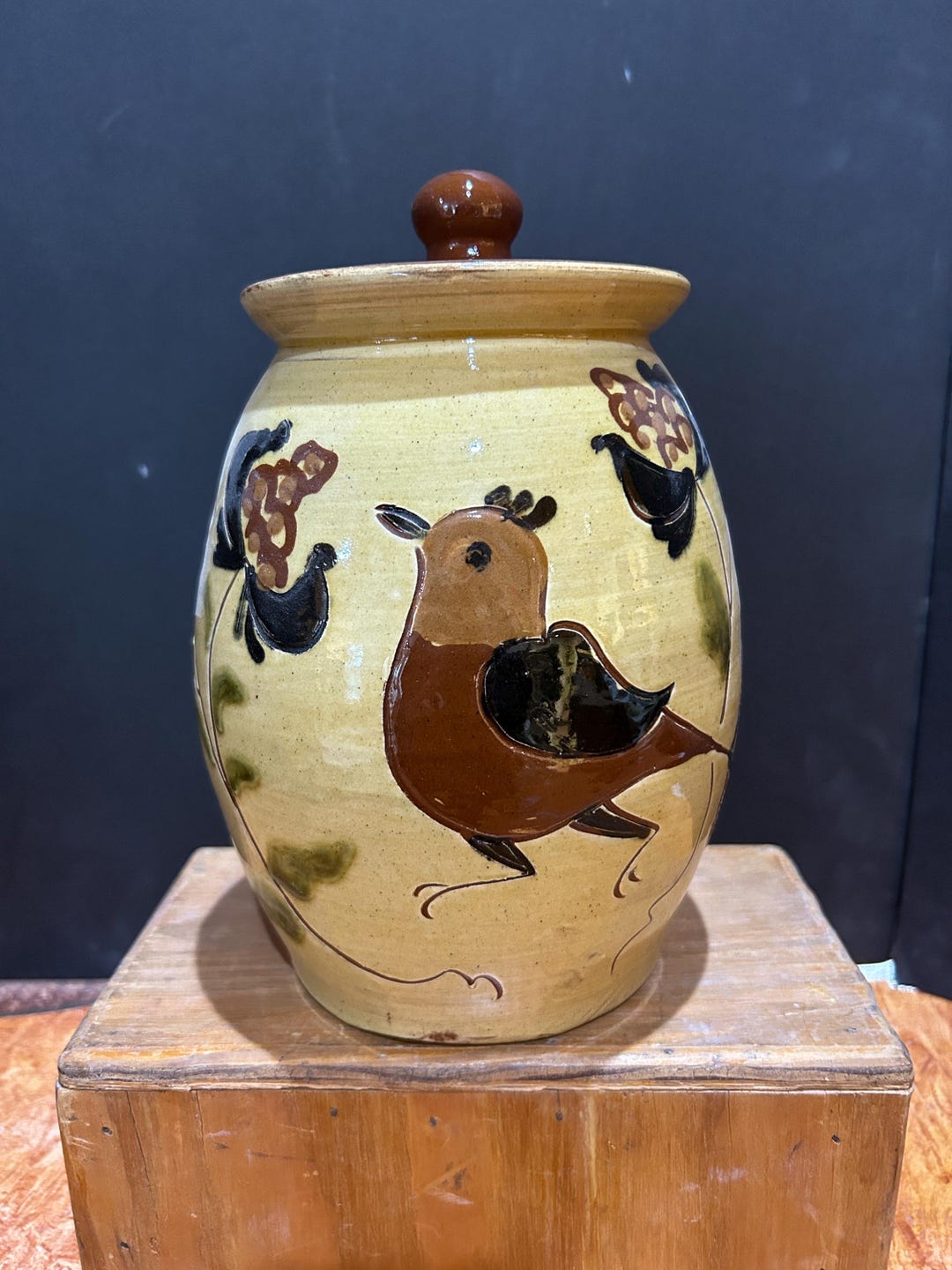 Redware Sgraffito Canister With Bird - Etsy