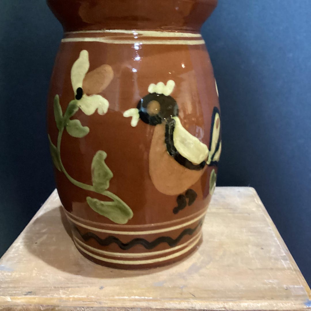 Redware Sliptrailed Bird Canister - Etsy