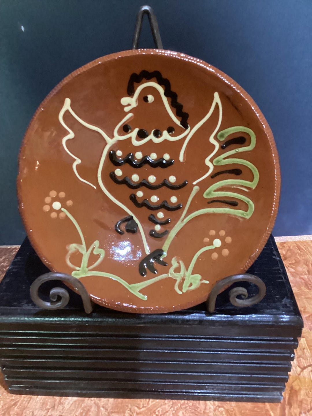 7 Slip Trailed Redware Plate With Rooster - Etsy