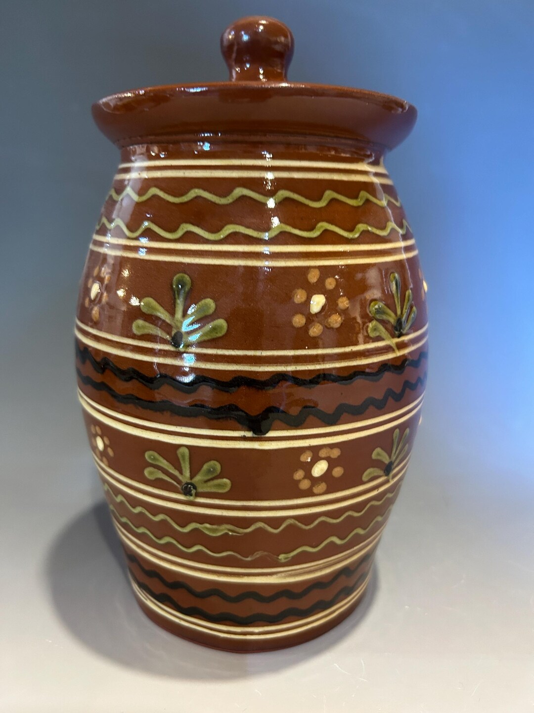 Redware Slip Trailed Canister - Etsy