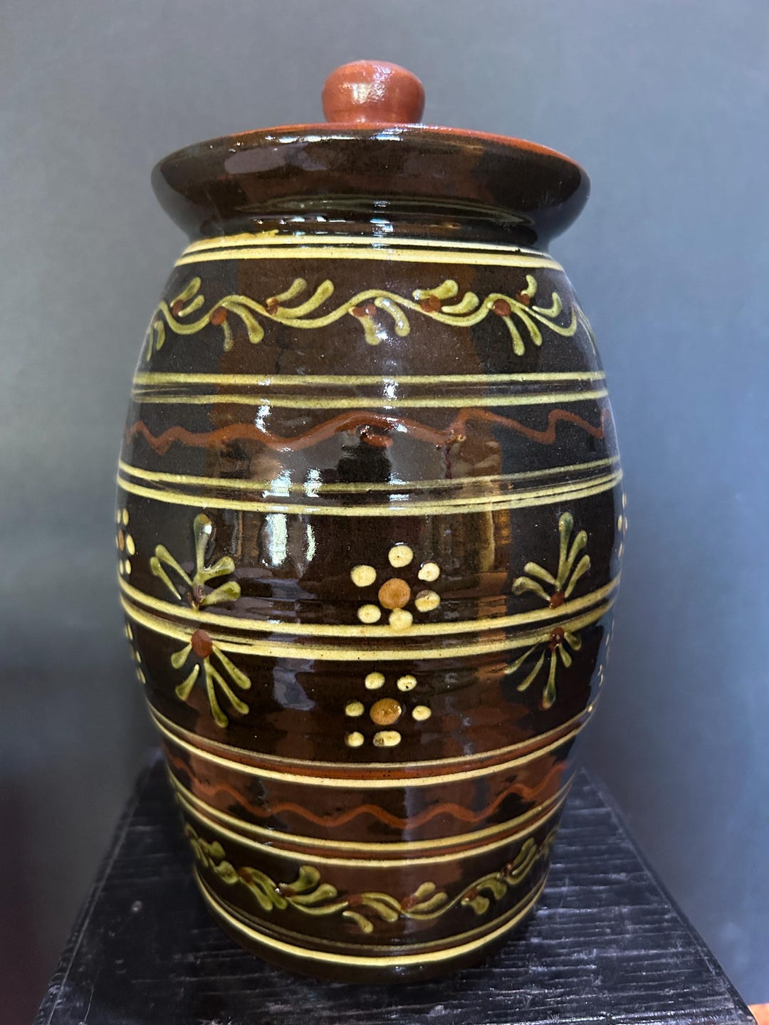 Black Canister Sliptrailed Redware - Etsy