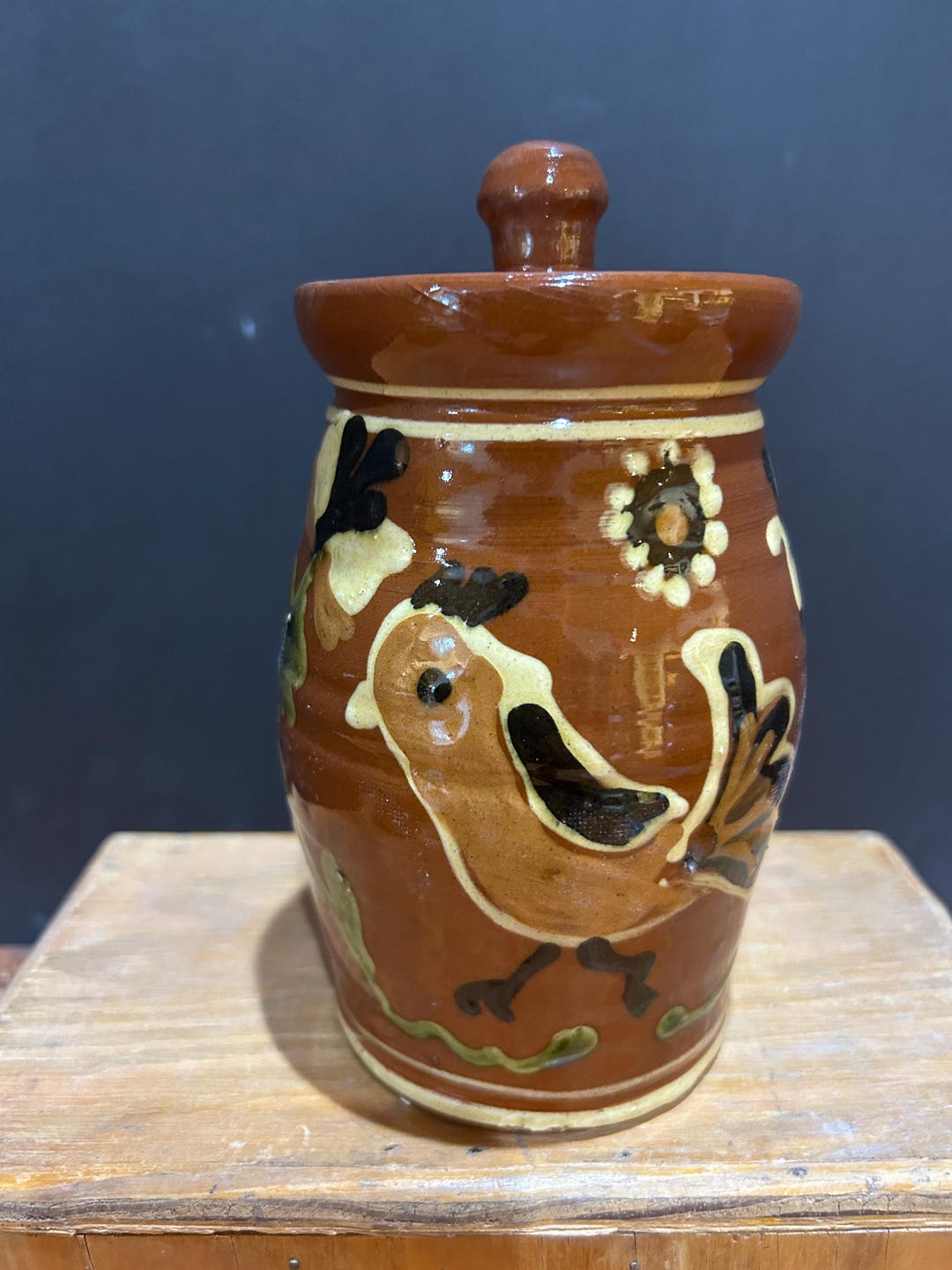 Redware Sgraffito Canister With Bird - Etsy