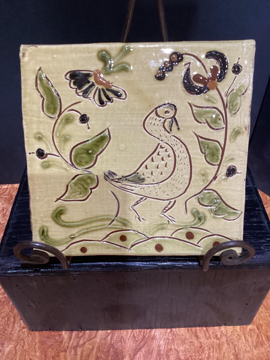 Redware Sgraffito Tile With Swan - Etsy