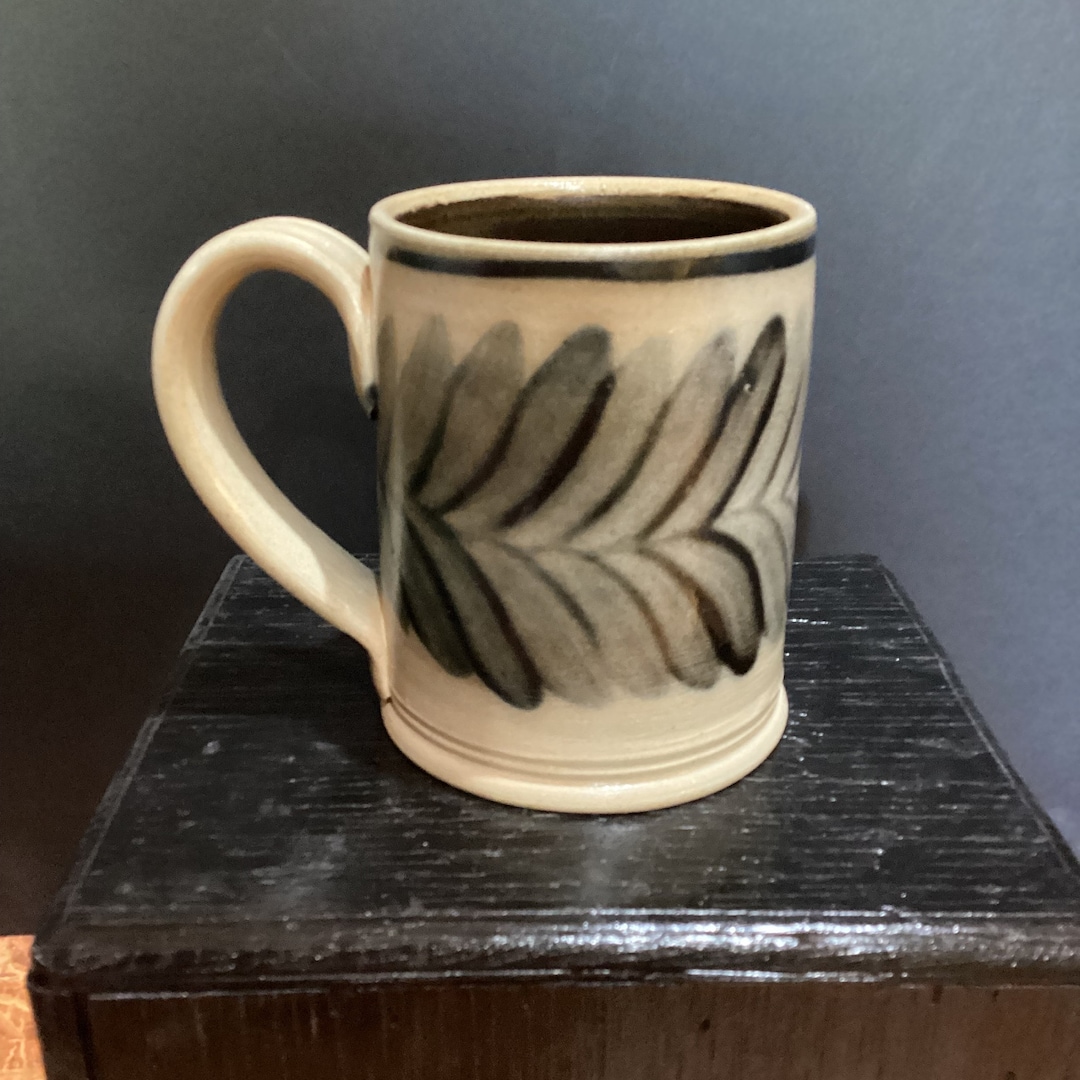 Salt Glazed Stoneware Mug With Cobalt Feather - Etsy