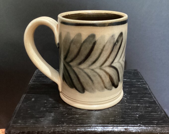 Salt Glazed Stoneware Mug With Cobalt Feather - Etsy