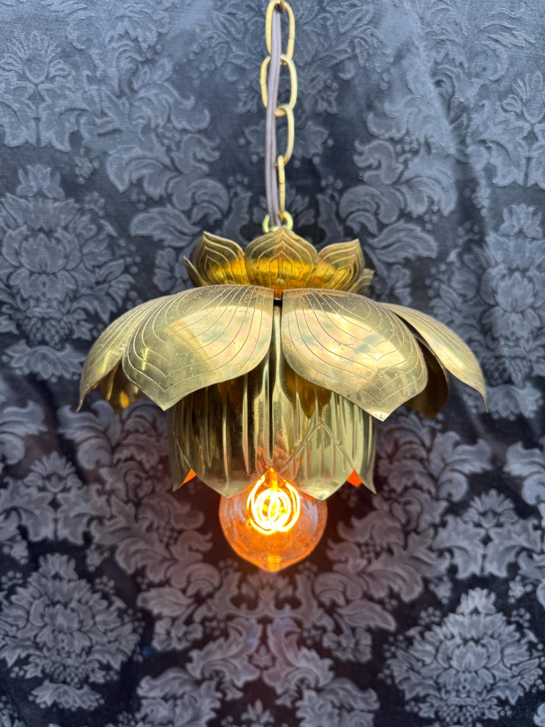 Vintage Brass, LOTUS FLOWER Pendant Lamp Hanging Light - Etsy