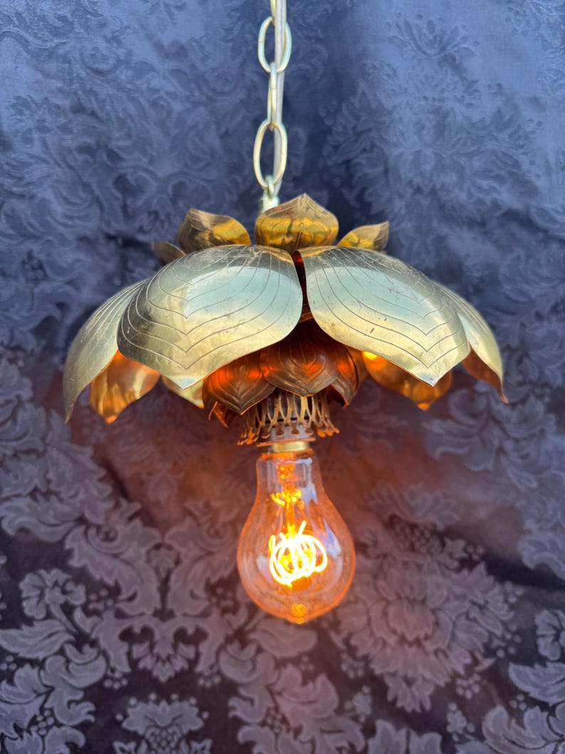 Vintage Brass, LOTUS FLOWER Pendant Lamp Hanging Light - Etsy