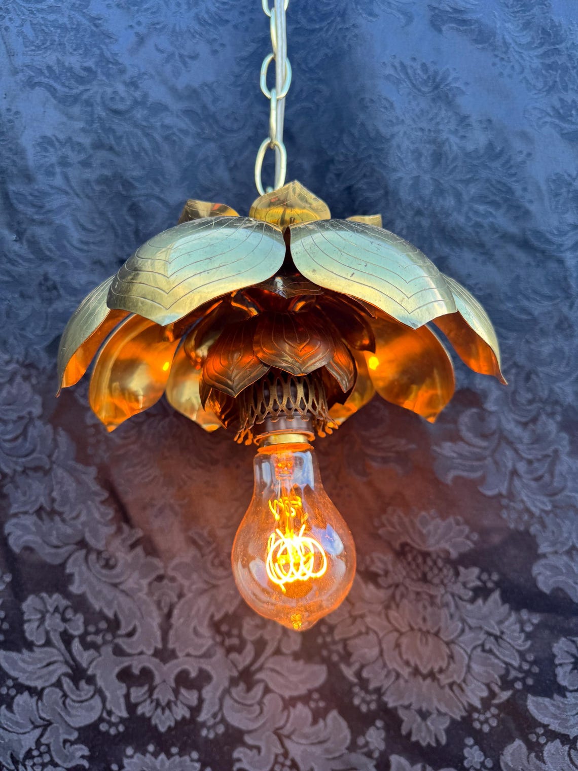 Vintage Brass, LOTUS FLOWER Pendant Lamp Hanging Light - Etsy