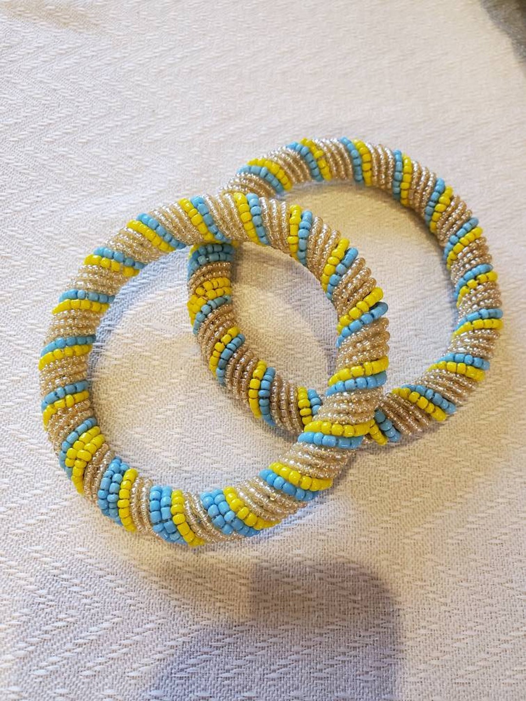 Turquoise and Yellow Beaded Maasai Bracelet/bangle - Etsy