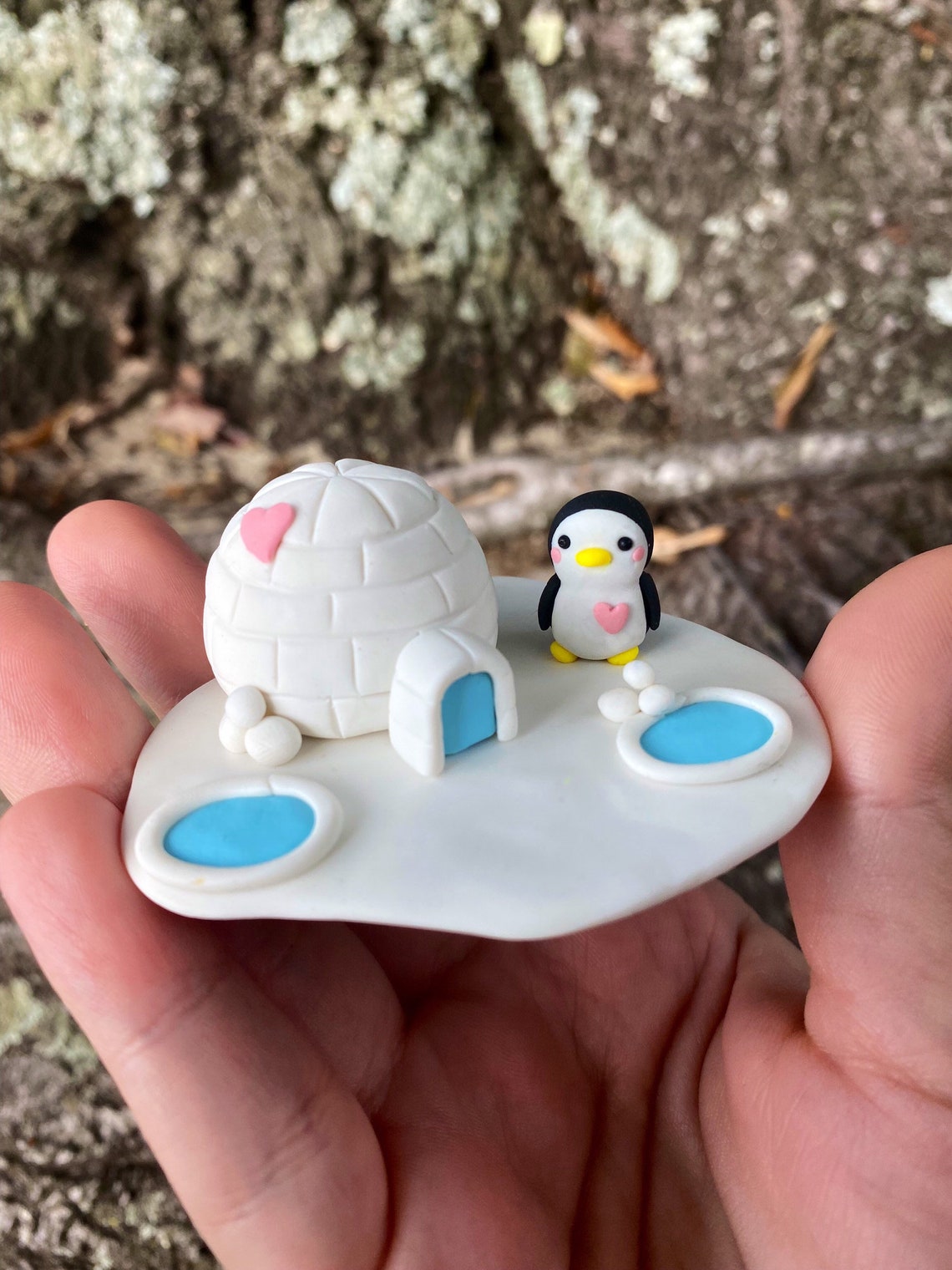 Mini Igloo and Penguin Figurine Handmade With Polymer Clay - Etsy