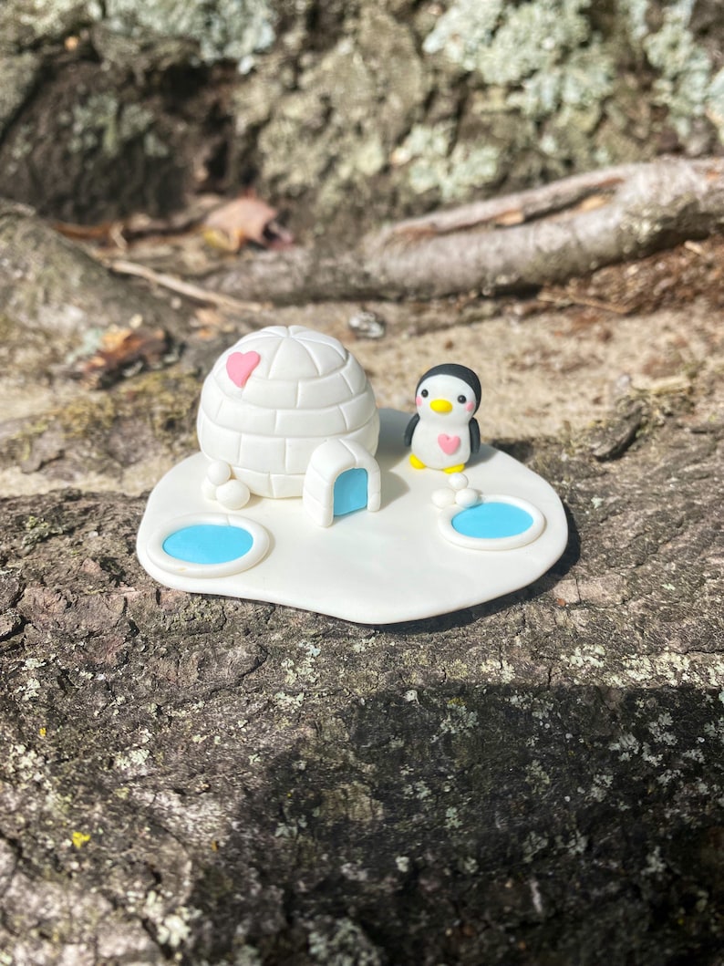 Mini Igloo and Penguin Figurine Handmade With Polymer Clay - Etsy