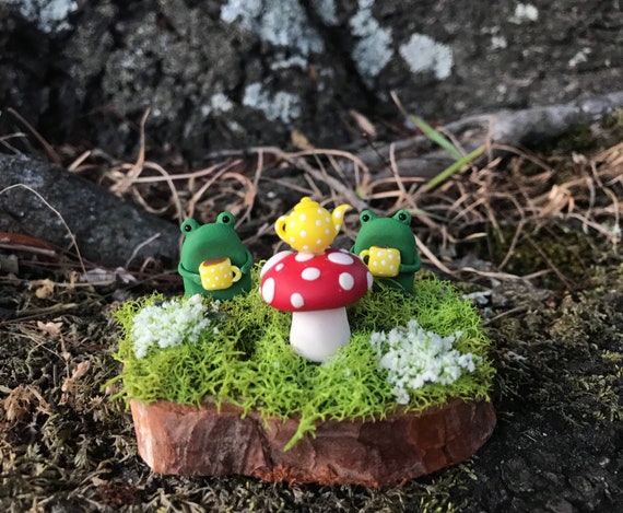 Frogs Having Tea Handmade Polymer Clay Mini Frog Scene Frog | Etsy