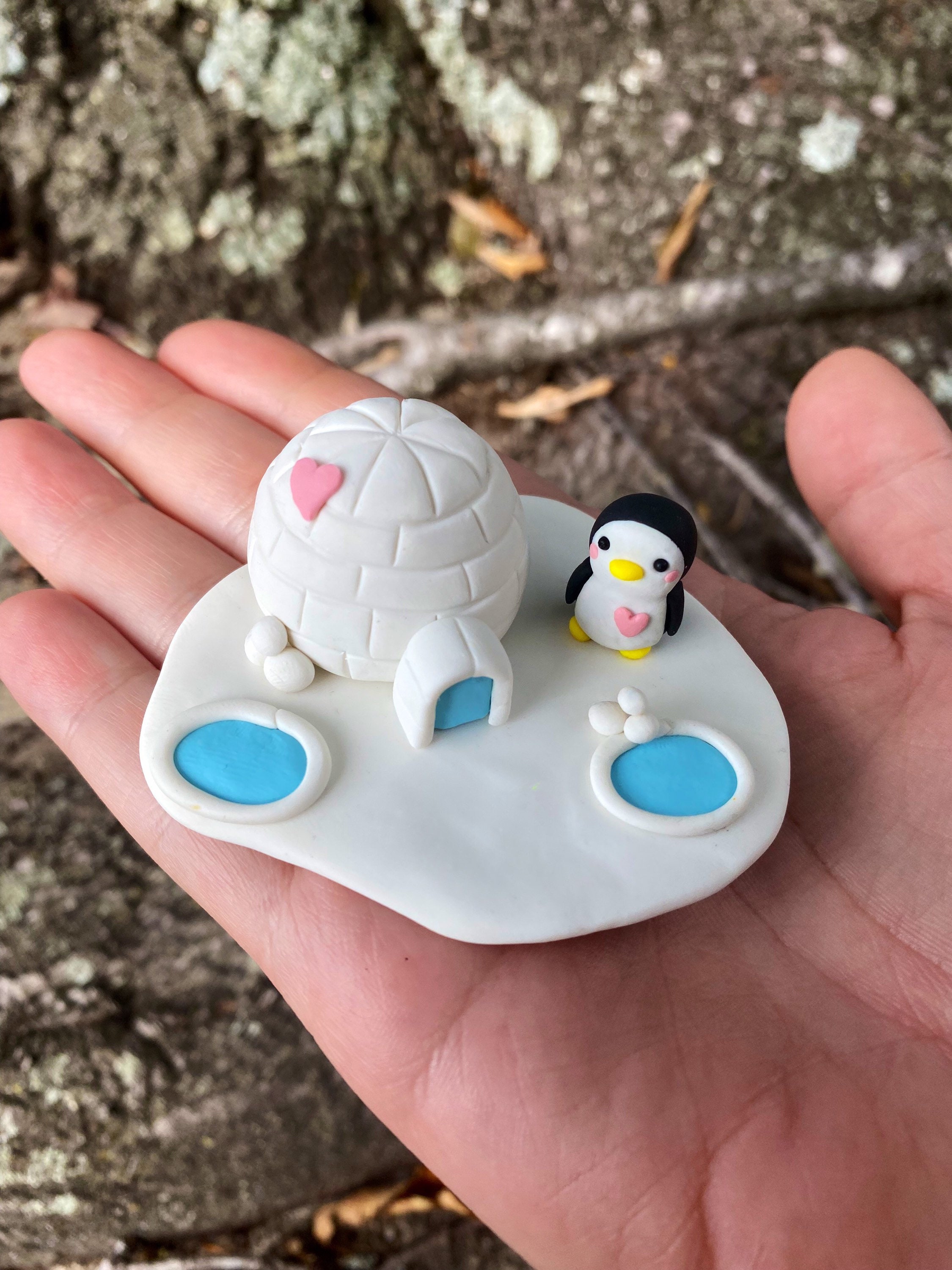 Mini Igloo and Penguin Figurine Handmade With Polymer Clay - Etsy