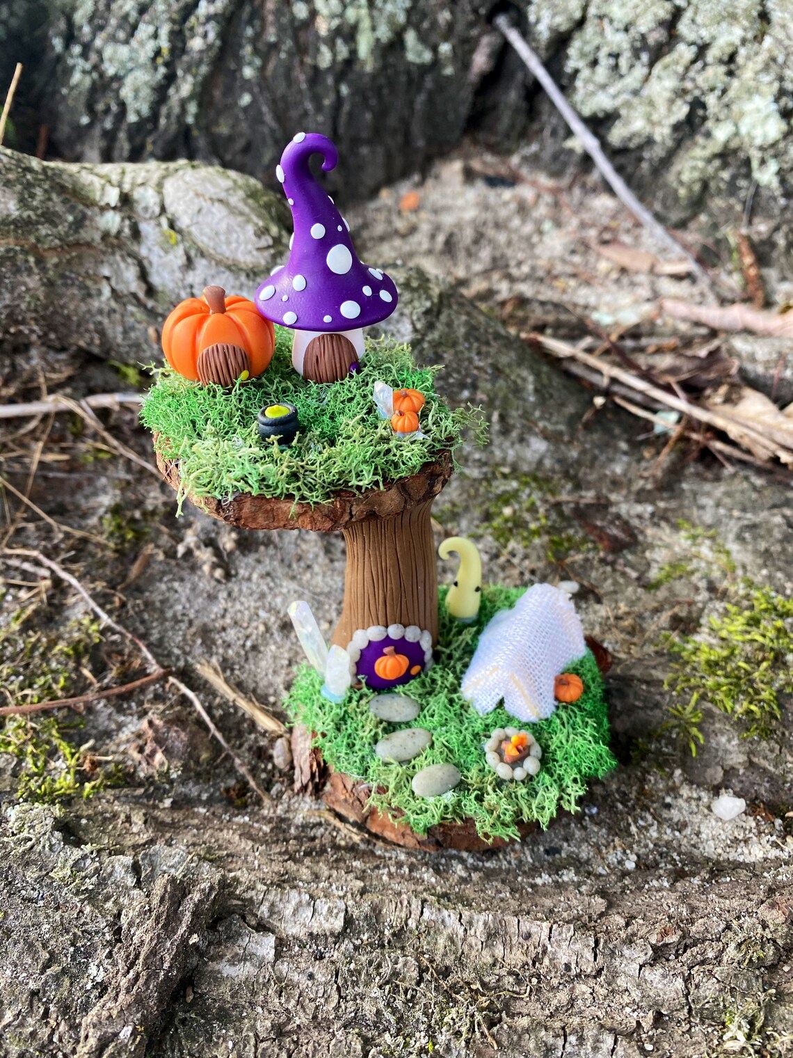 Mini Halloween Treehouse Campground, Handmade Polymer Clay House ...