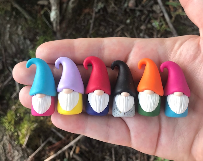 SET OF 6 Mini Garden Gnomes, Polymer Clay, Mini Gnomes for Fairy Garden ...