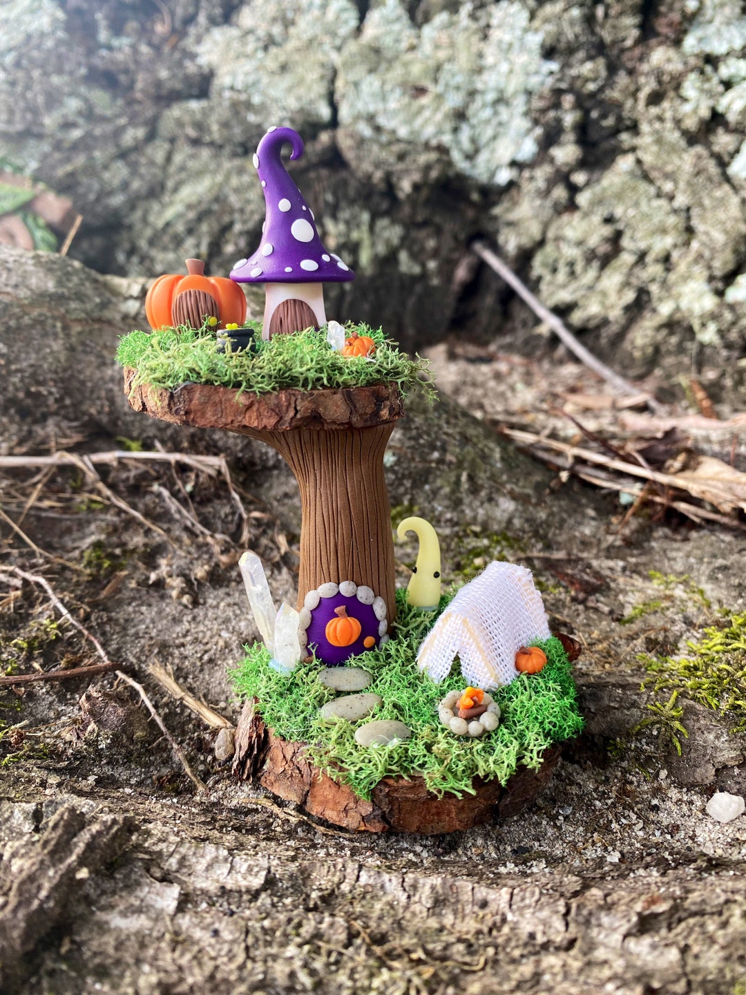 Mini Halloween Treehouse Campground, Handmade Polymer Clay House ...