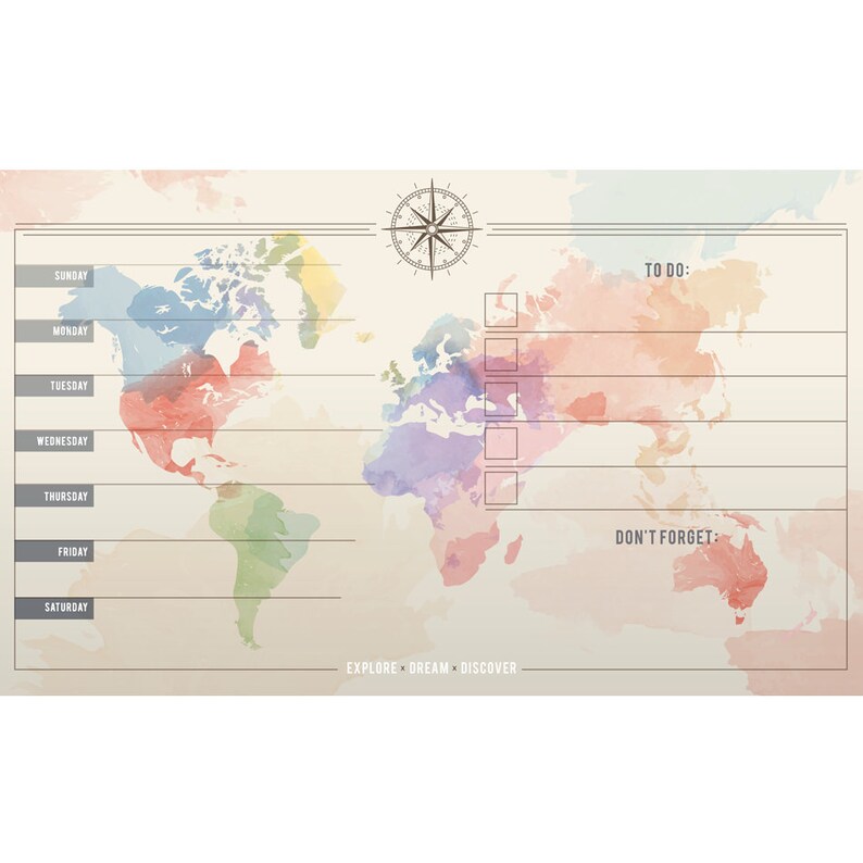 World Map Weekly Planner Aluminum Frame Whiteboard - Etsy