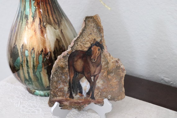 Wild Horse Painting on Natural Rock Slab | Etsy