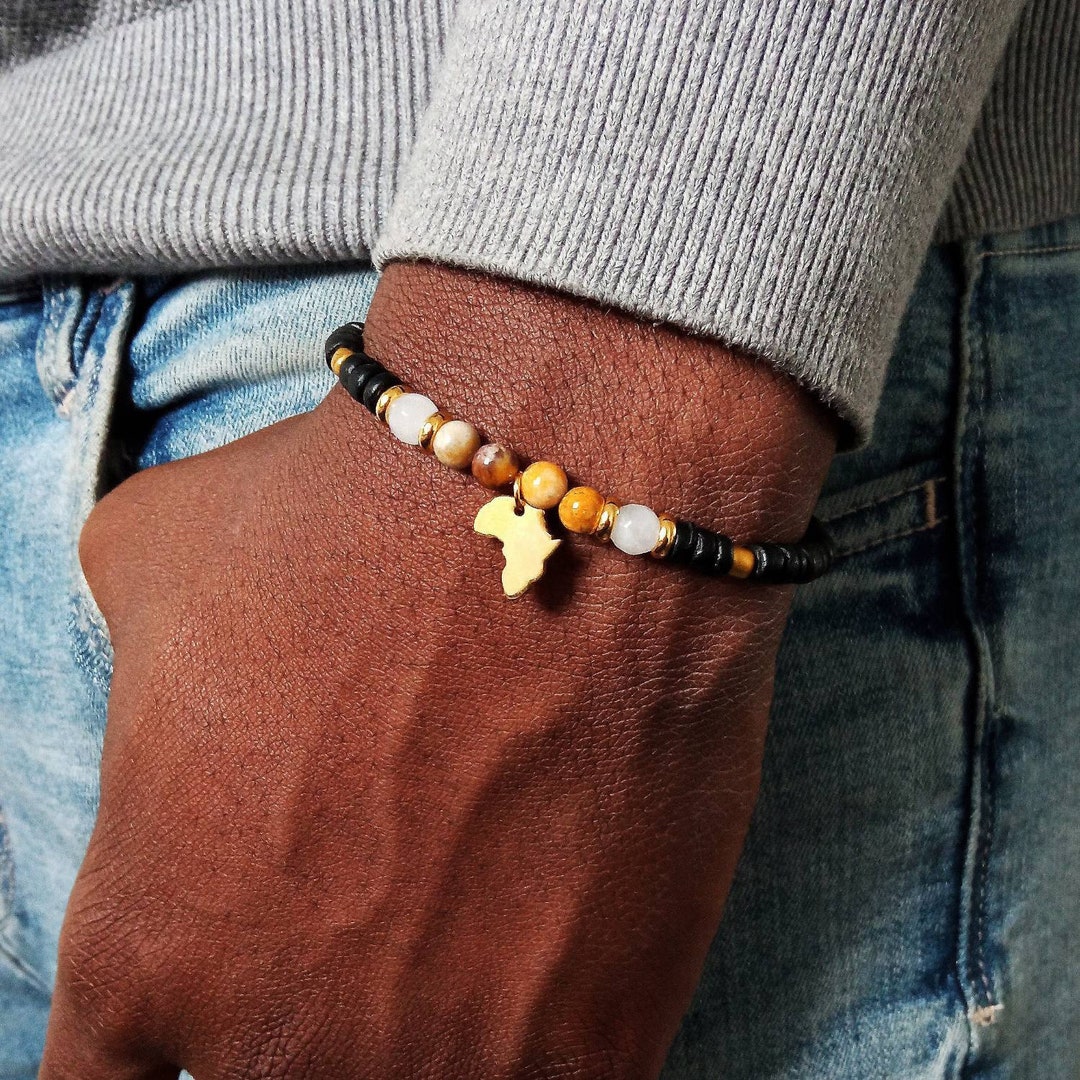 Africa Pendant for Men, Gemstone Bracelet for Men, Wood Bracelet ...