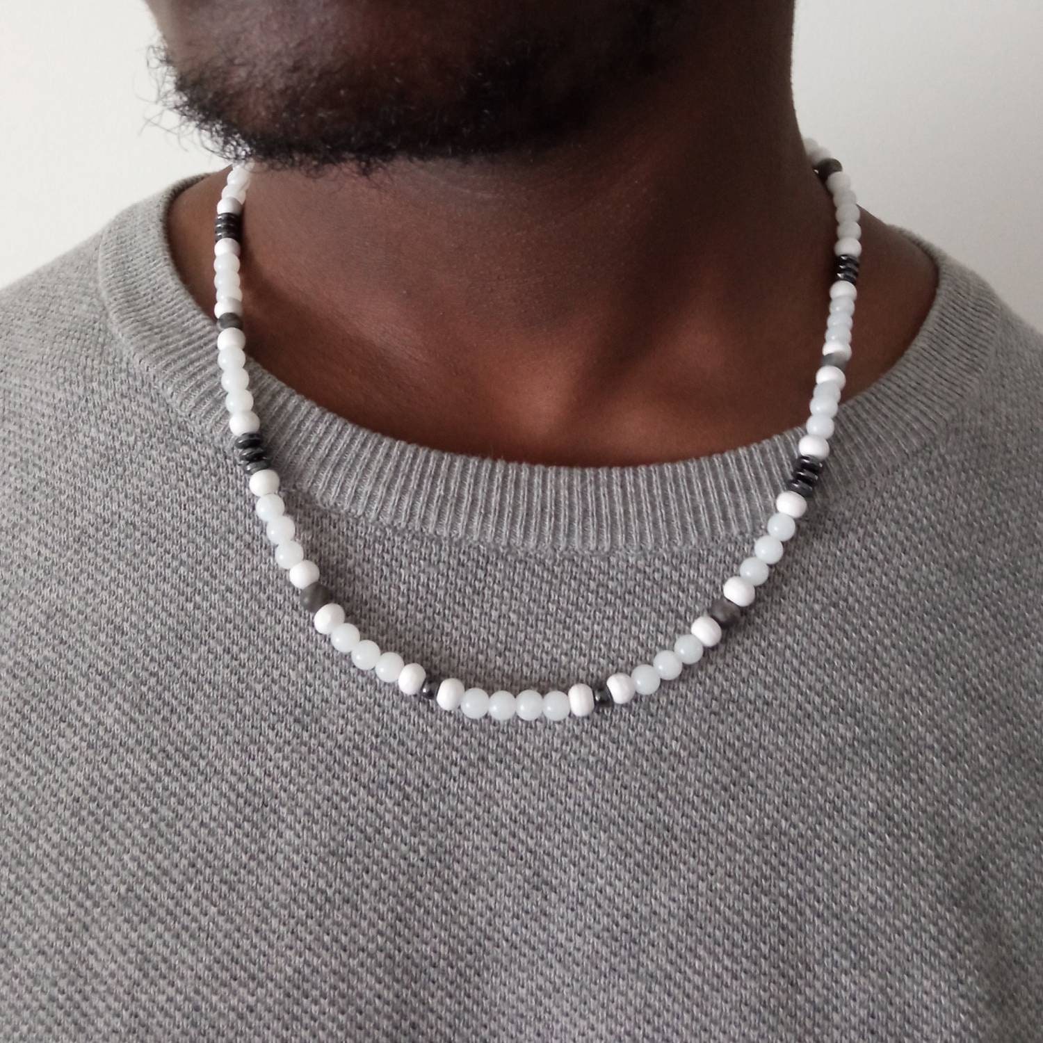 Gemstone Necklace For Men Beaded Necklace For Men Wood Etsy