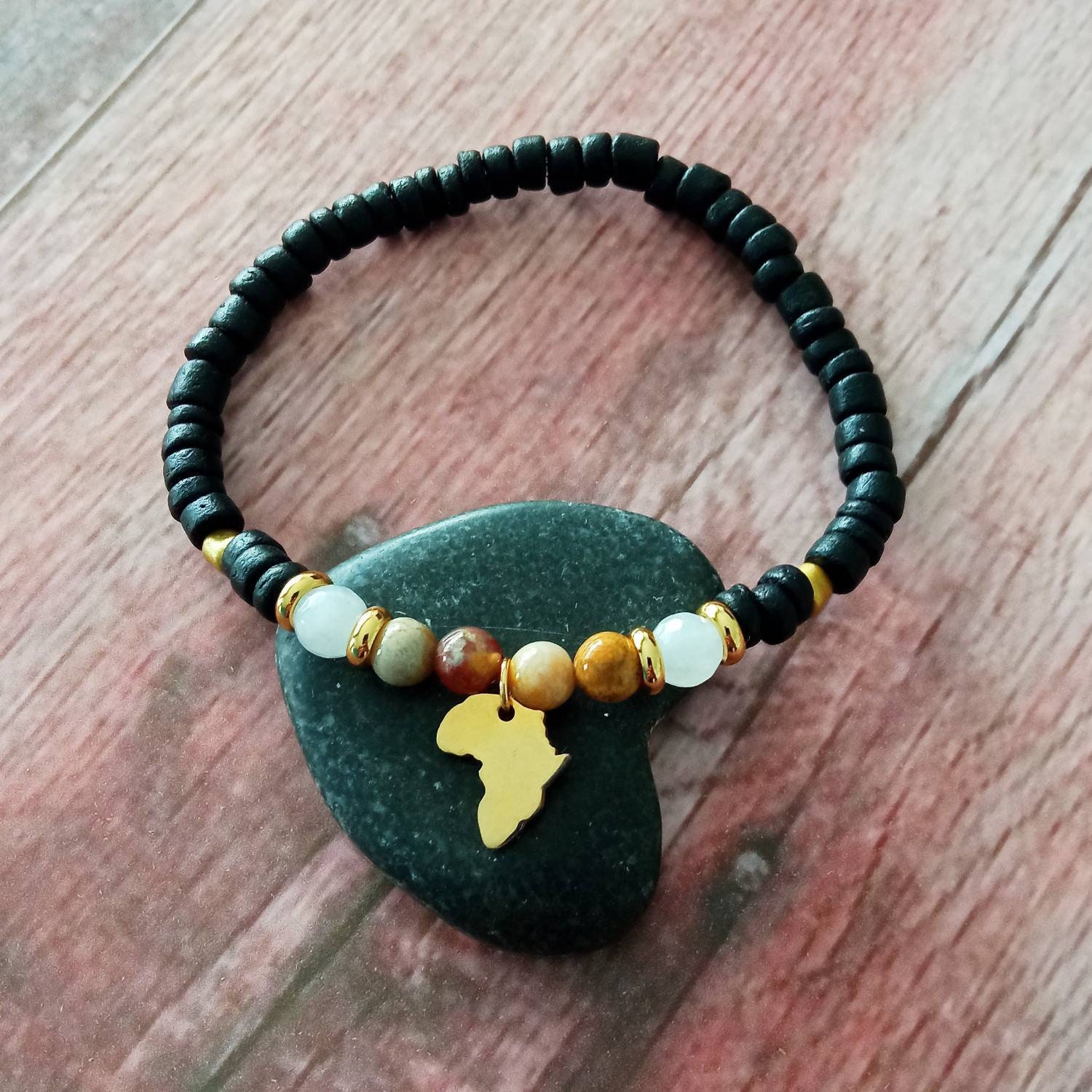 Africa Pendant for Men, Gemstone Bracelet for Men, Wood Bracelet ...