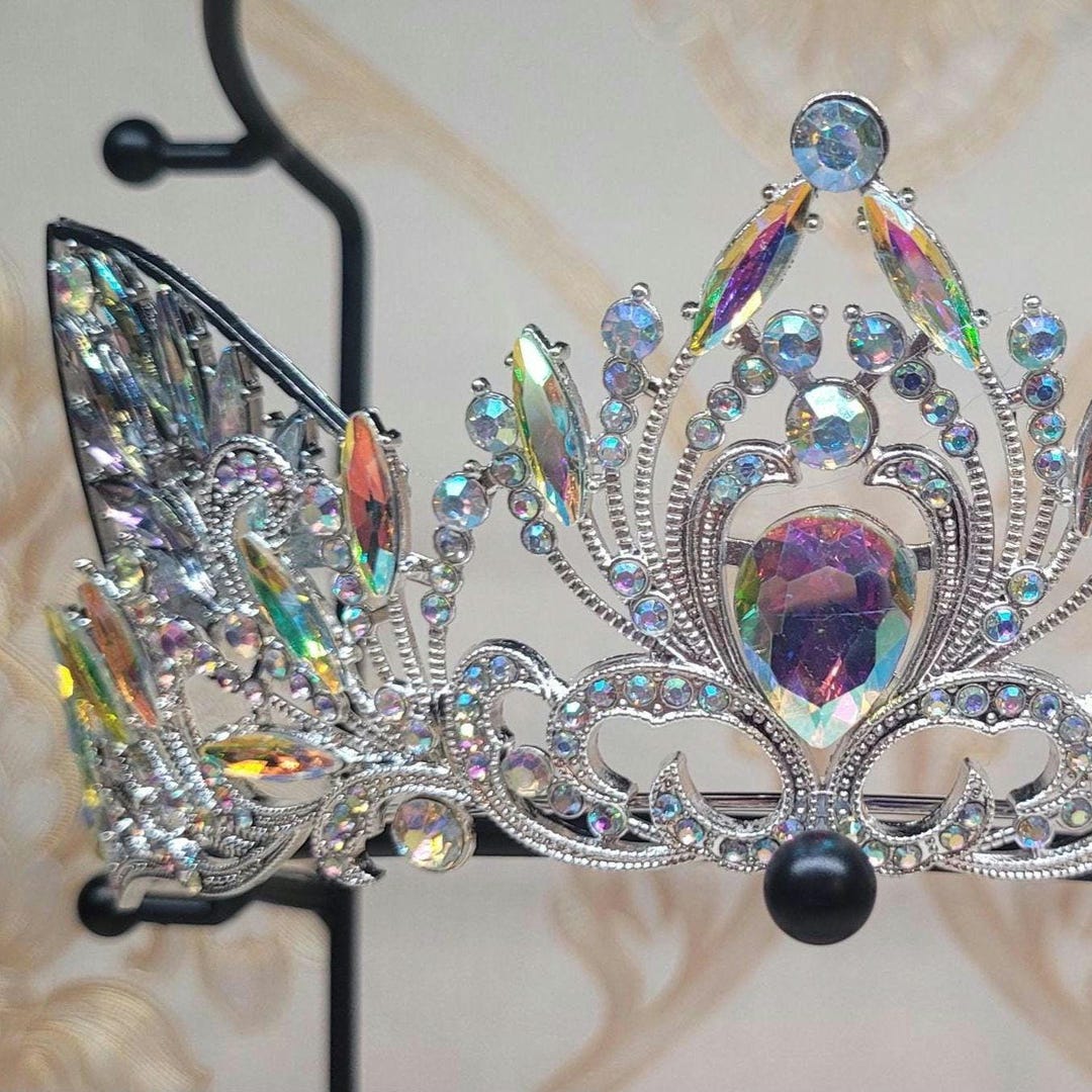 Cat Ears Queen Tiara Ab Iridescent Gems Available in Silver and Gold - Etsy