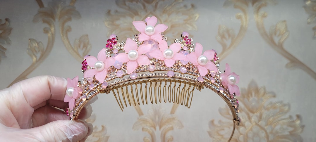 Pink Cherry Blossom Tiara With Pearls - Etsy