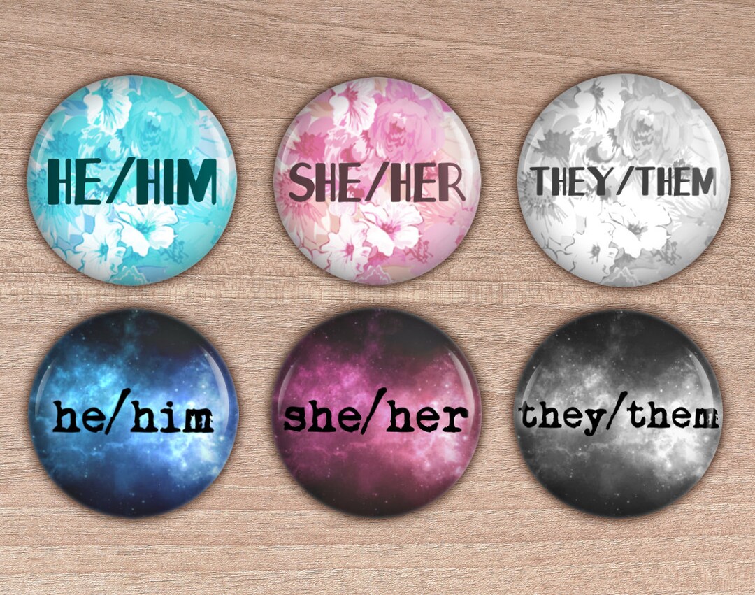 Pronoun Pins flowers & Space Pinback Buttons - Etsy