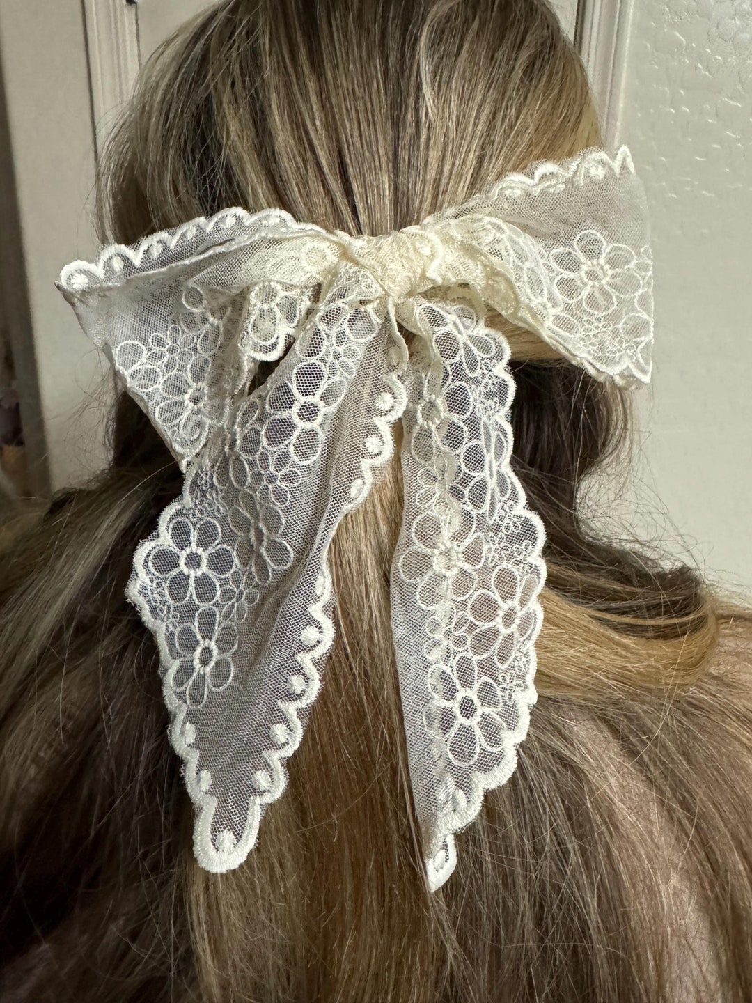 Long Tail Lace Hair Bow, Lace Hair Bow, Long Tail Hair Bows, White Hair ...
