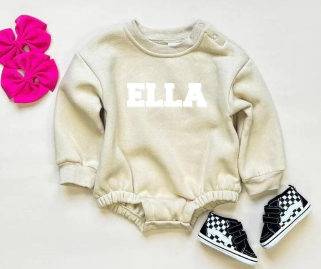 Custom Puff Name Baby Sweatshirt Bodysuit, Personalized Bubble Romper ...