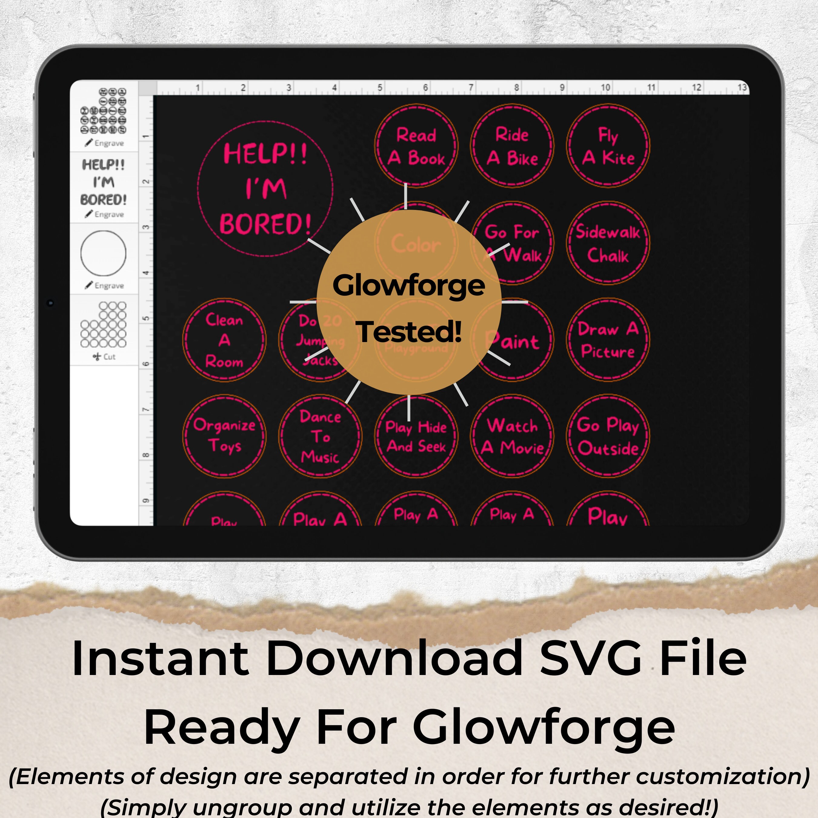 Kids Activities Bundle I'm Bored Jar SVG Fun Glowforge Projects Laser ...