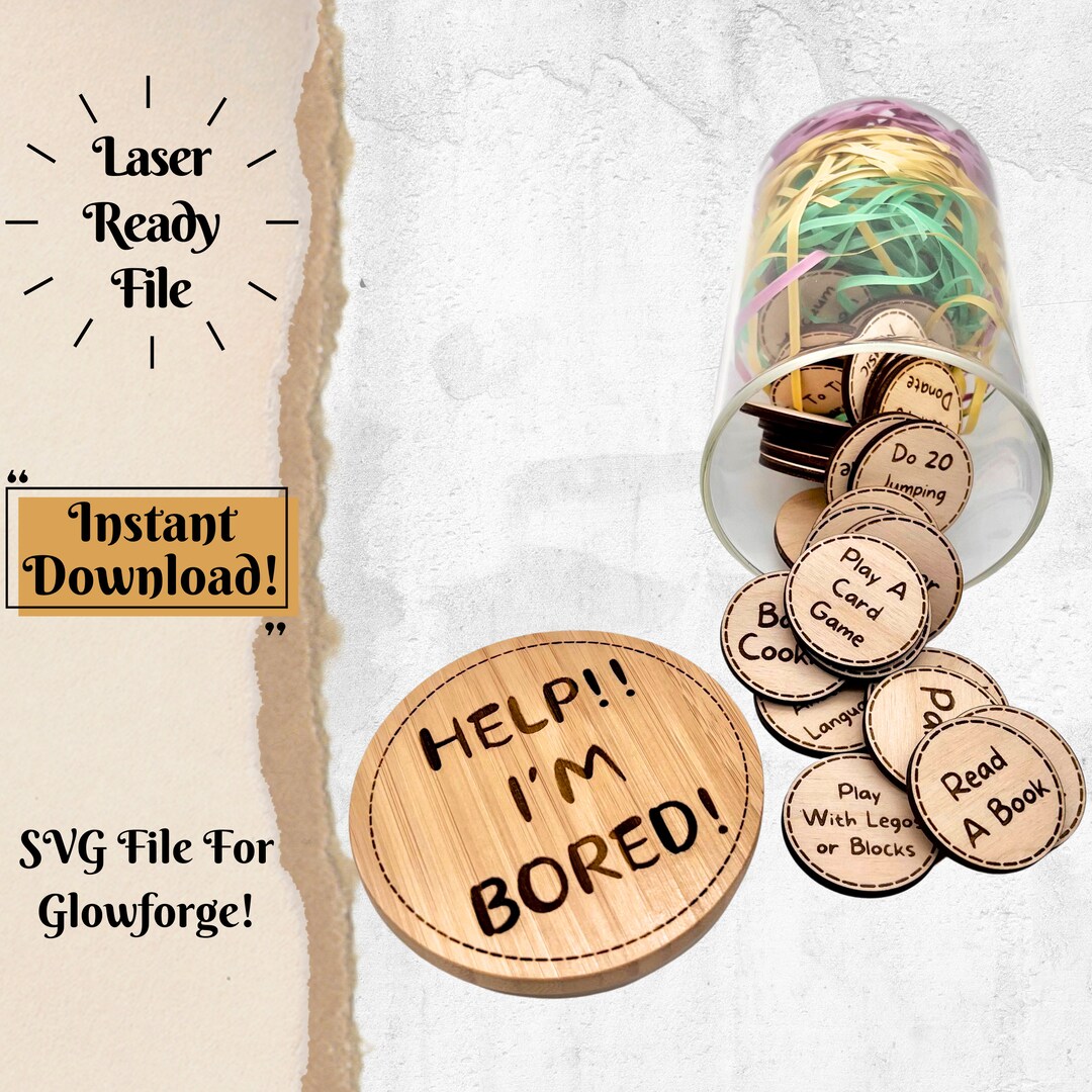 Kids Activities Bundle I'm Bored Jar SVG Fun Glowforge Projects Laser ...
