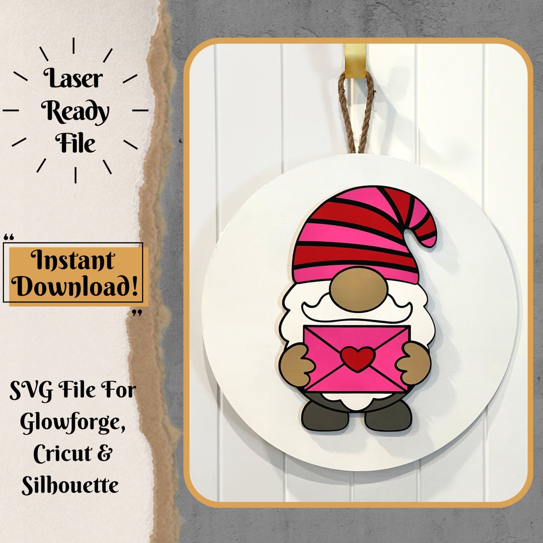 Gnome Door Hanger SVG Glowforge Projects Valentine - Etsy