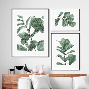FIDDLE LEAF FIG Art Print Wall - Set of 3 Piece Printable Tree Painting ...