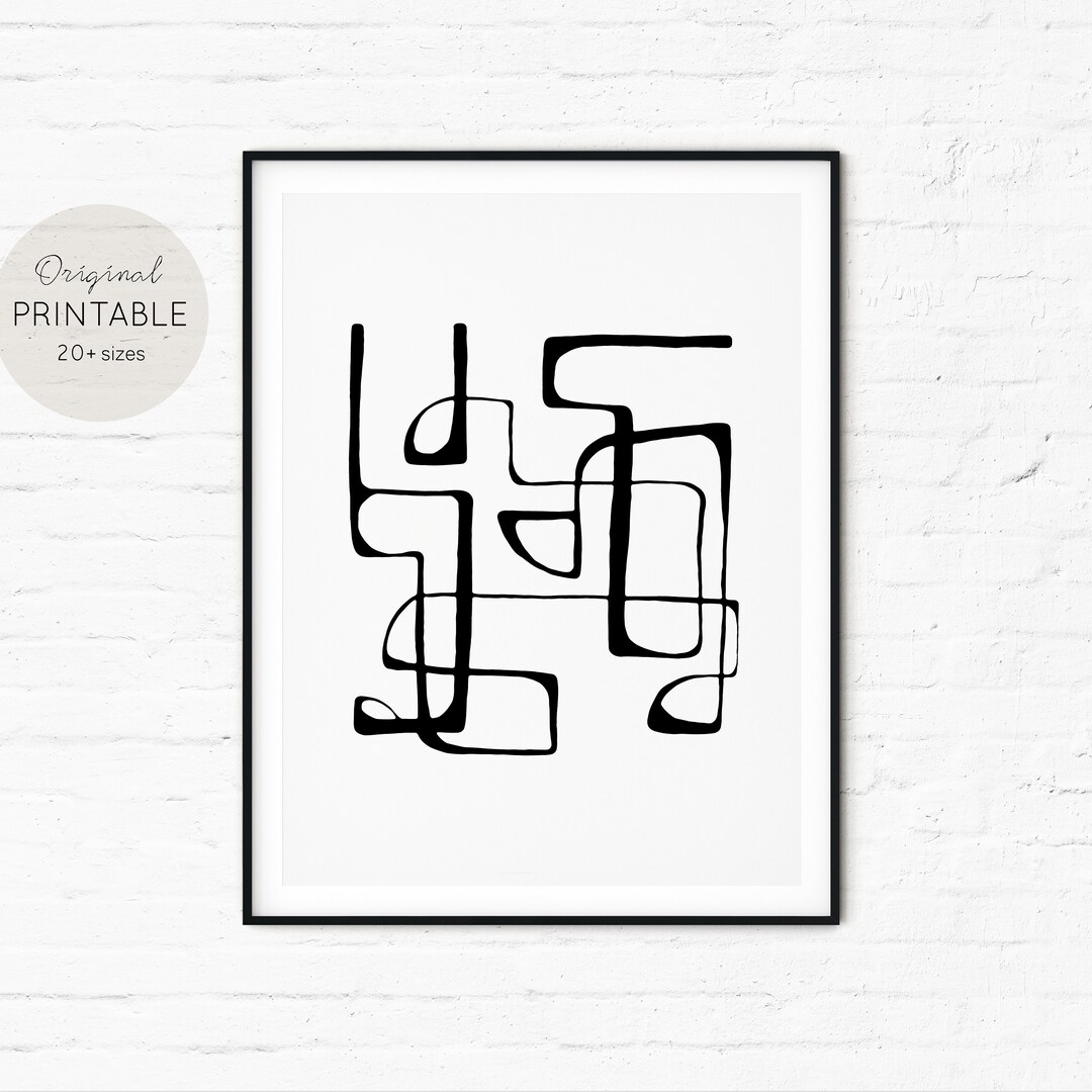 LINE ART ABSTRACT - Printable Wall Art, Black and White, Aestetic Above ...
