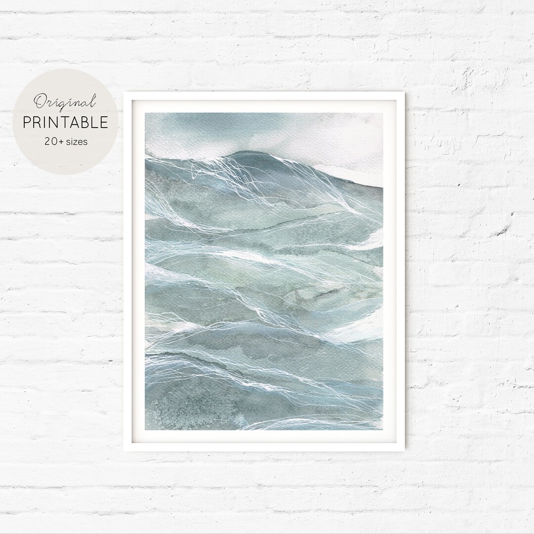 BLUE OCEAN PRINT - Printable Watercolor Abstract Wall Art, Bathroom ...