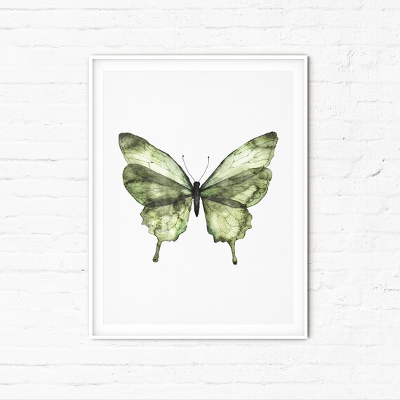 BUTTERFLY PRINT Printable Wall Art Digital Download Green - Etsy