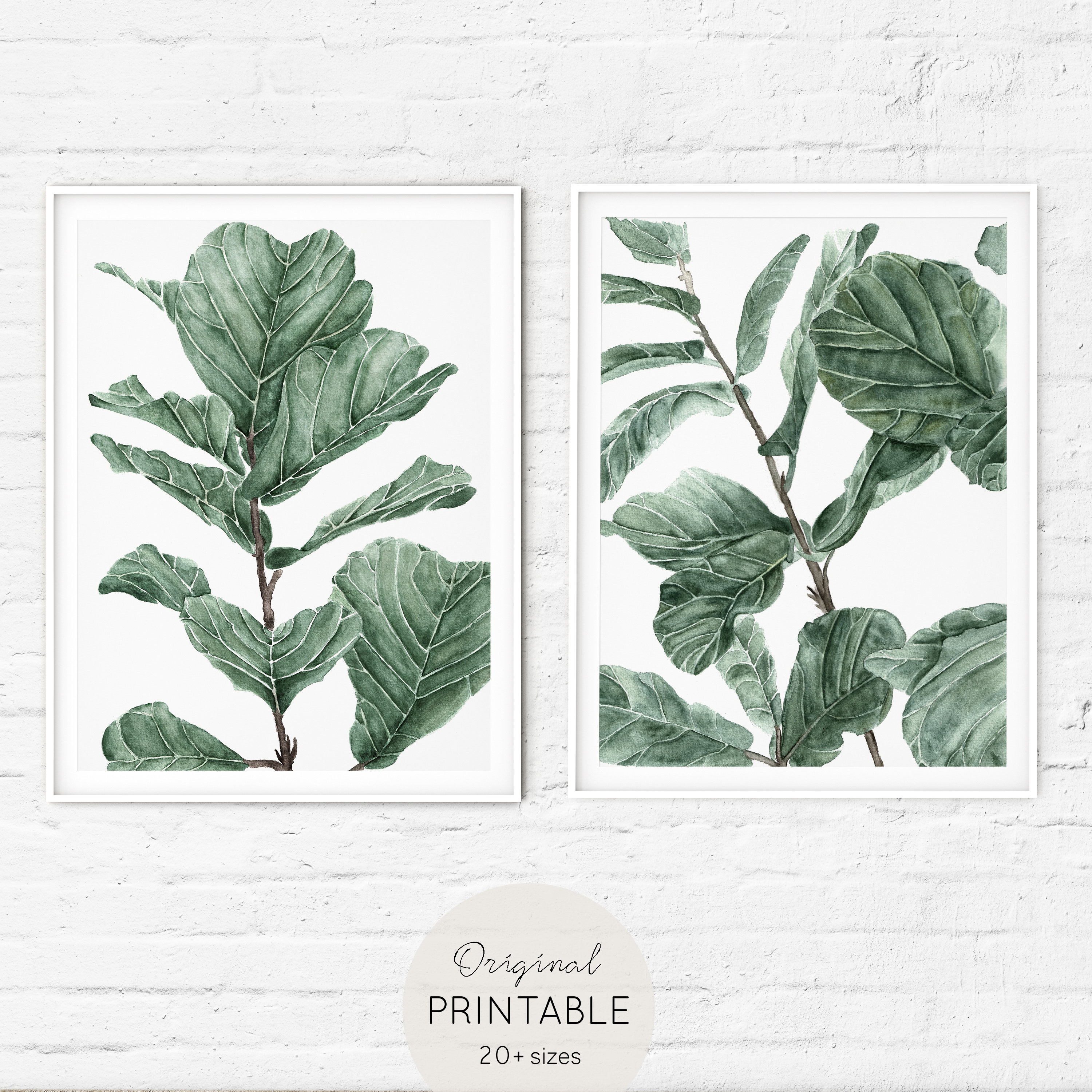 SET of 2 Above Bed Decor Fiddle Leaf Fig Printable Wall Art | Etsy
