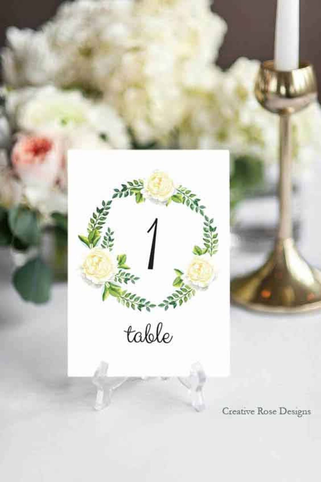 Printable Floral Wreath Garden Rose Table Numbers 1-30, Instant ...