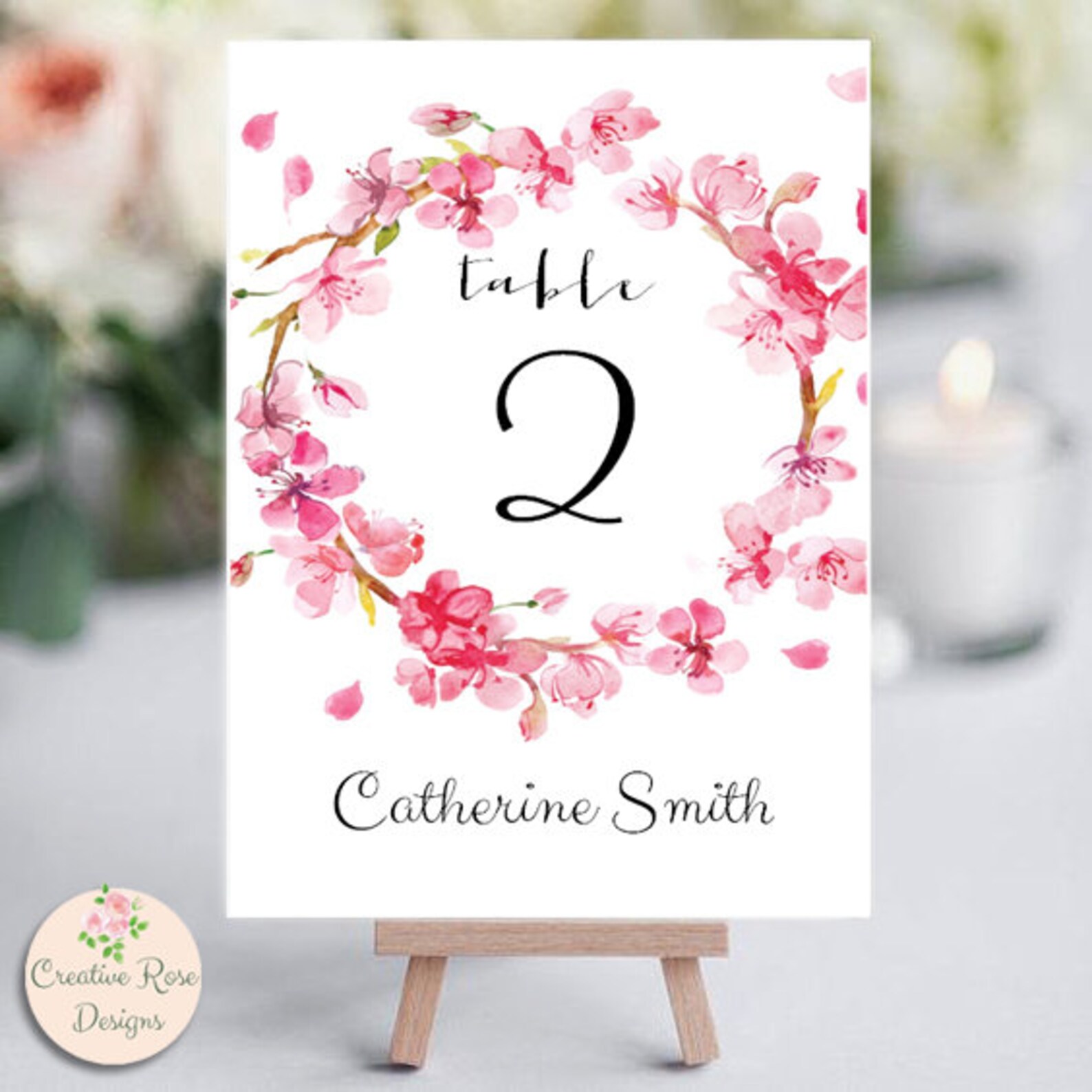 Custom Editable Printable Pink Cherry Blossom Wreath Table Numbers With ...