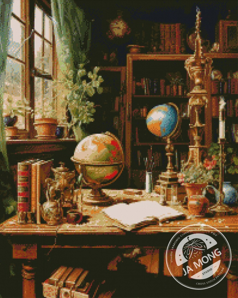 Jmp0338_library, Cross Stitch Pattern PDF, Full Coverage Hand ...