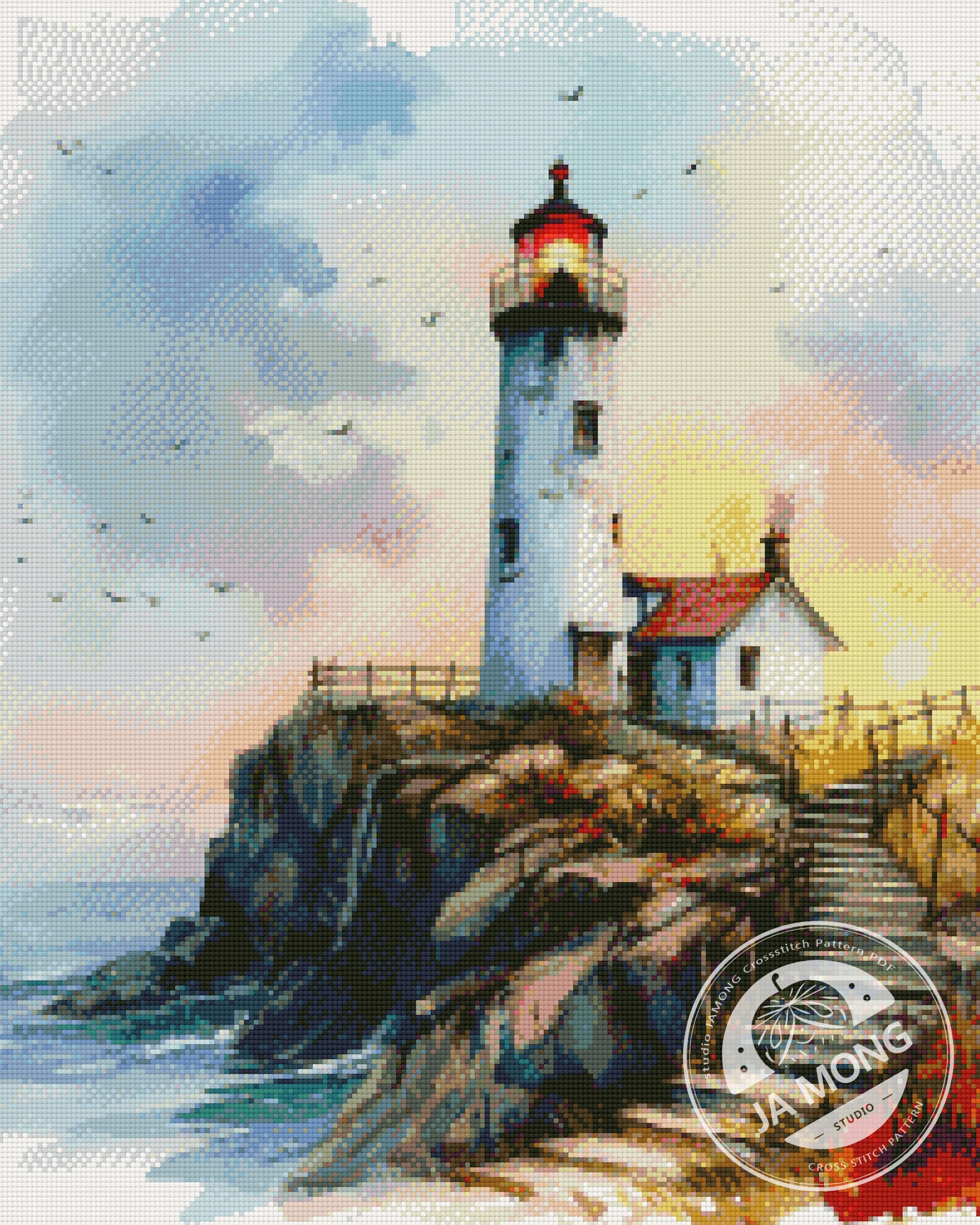 Jmp0380_lighthouse, Cross Stitch Pattern PDF, Full Coverage Hand ...