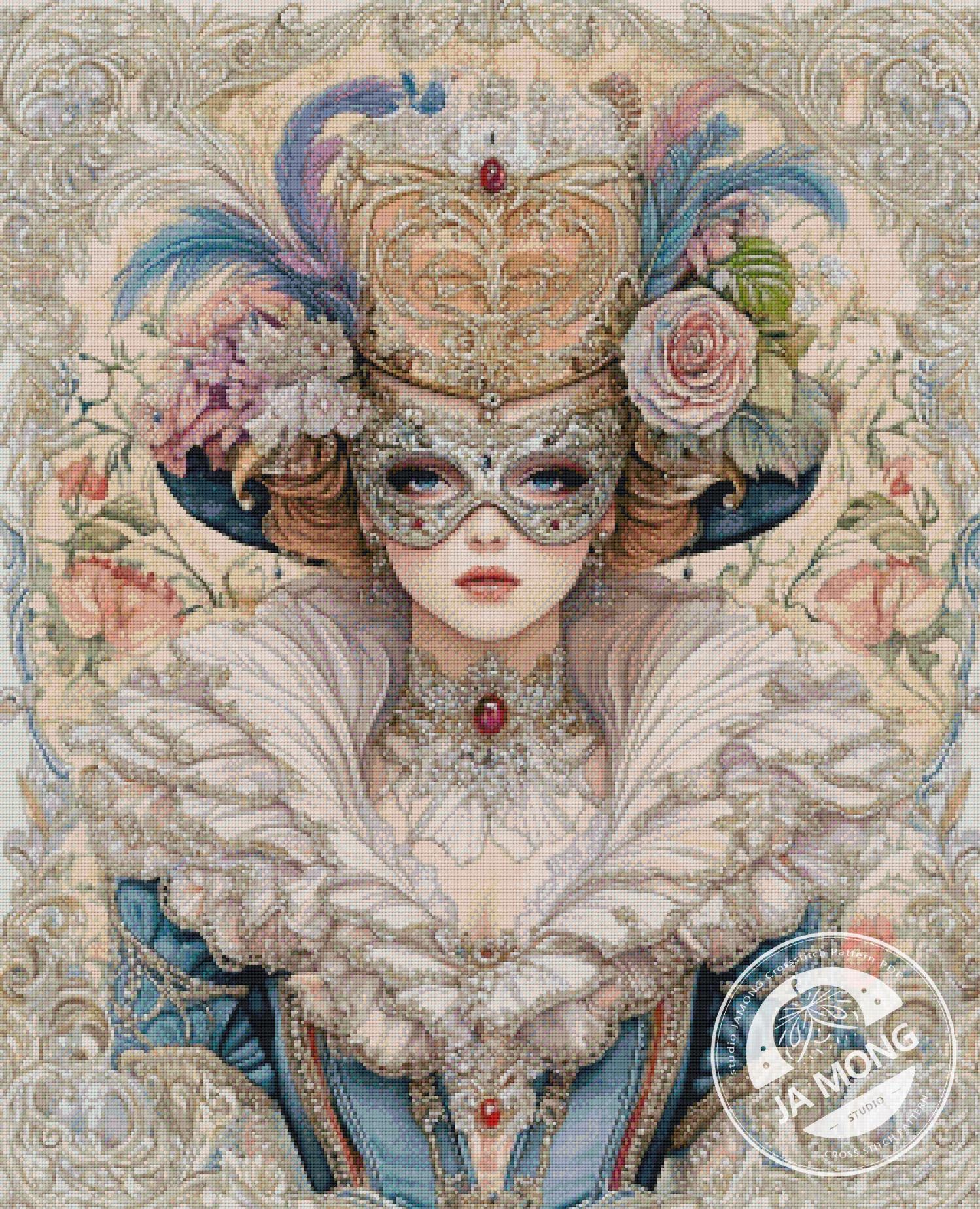 JMP1083 Venetian Mask Cross Stitch Pattern PDF Full Coverage Hand ...
