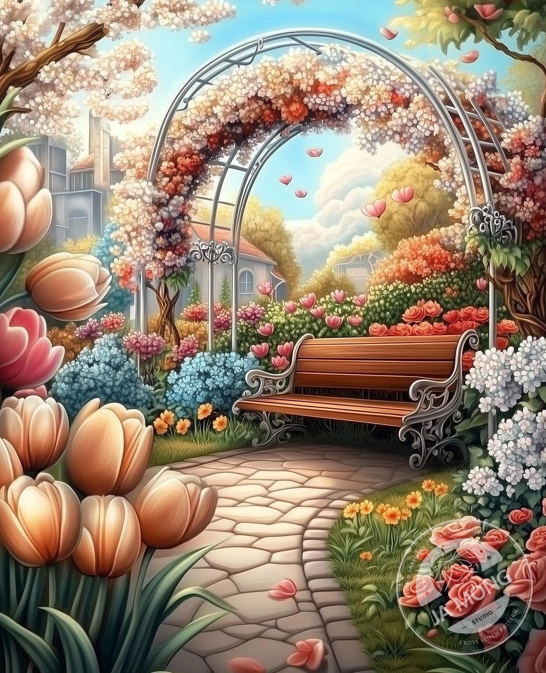 JMP0961 Flower Garden PDF Cross Stitch Full Coverage Pattern Instant ...