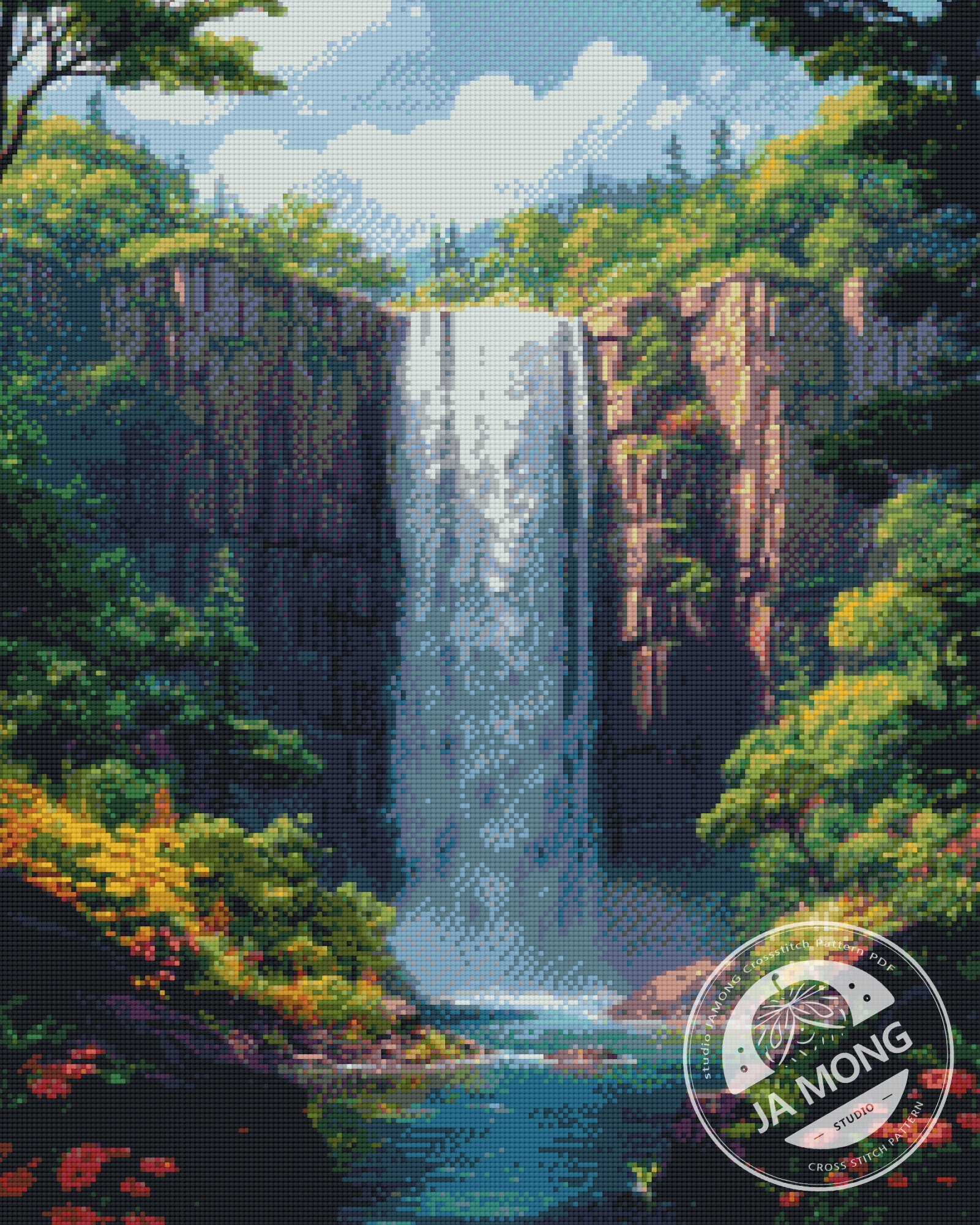 Jmp0424_waterfall, Cross Stitch Pattern PDF, Full Coverage Hand ...