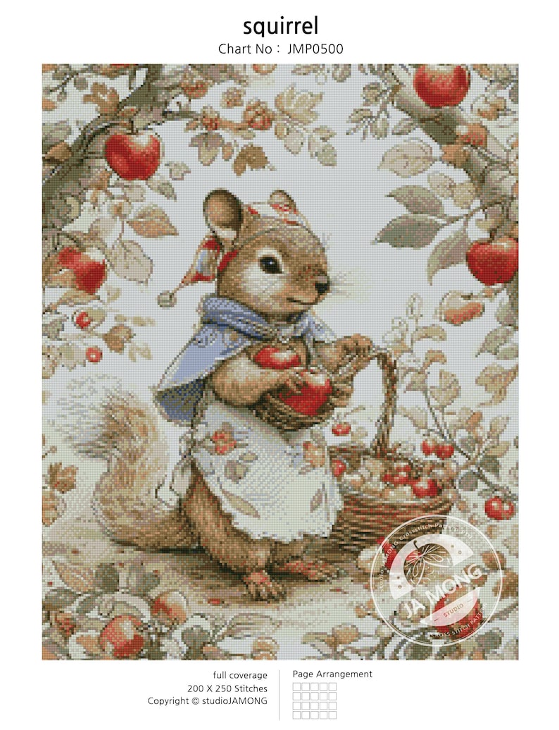 Jmp0500_squirrel, Cross Stitch Pattern PDF, Full Coverage Hand ...